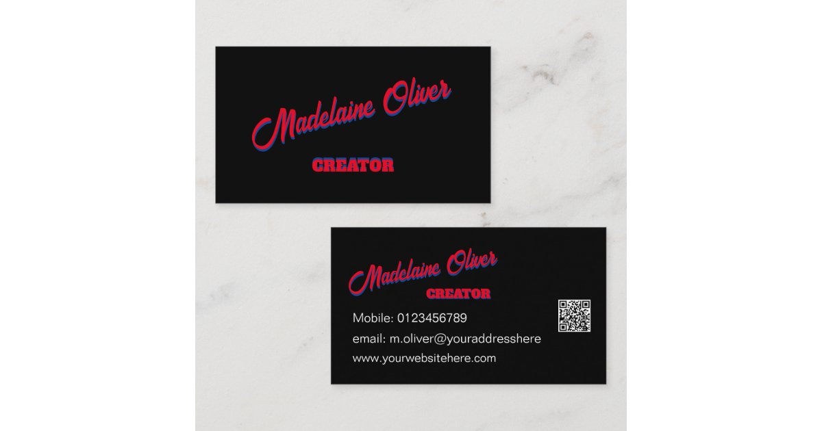 Black QR Code Red White Modern Business Card | Zazzle