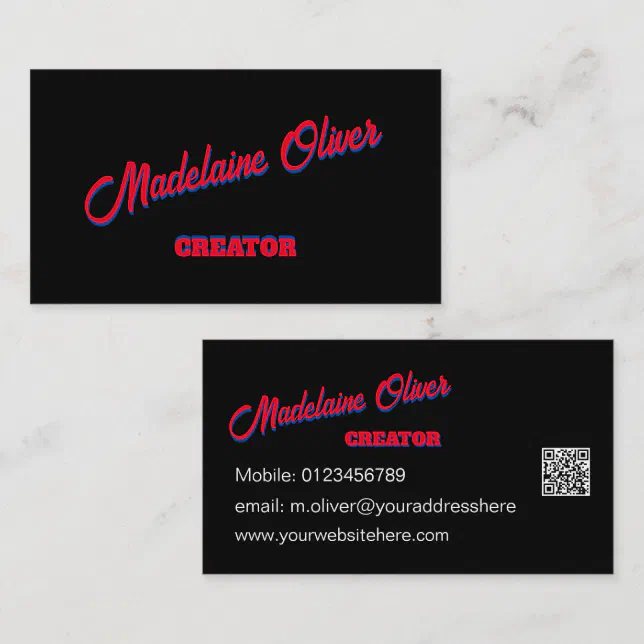 Black QR Code Red White Modern Business Card | Zazzle