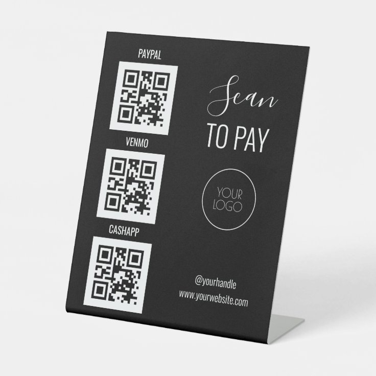 Black QR Code Scan Me Contactless Business Logo Pedestal Sign | Zazzle