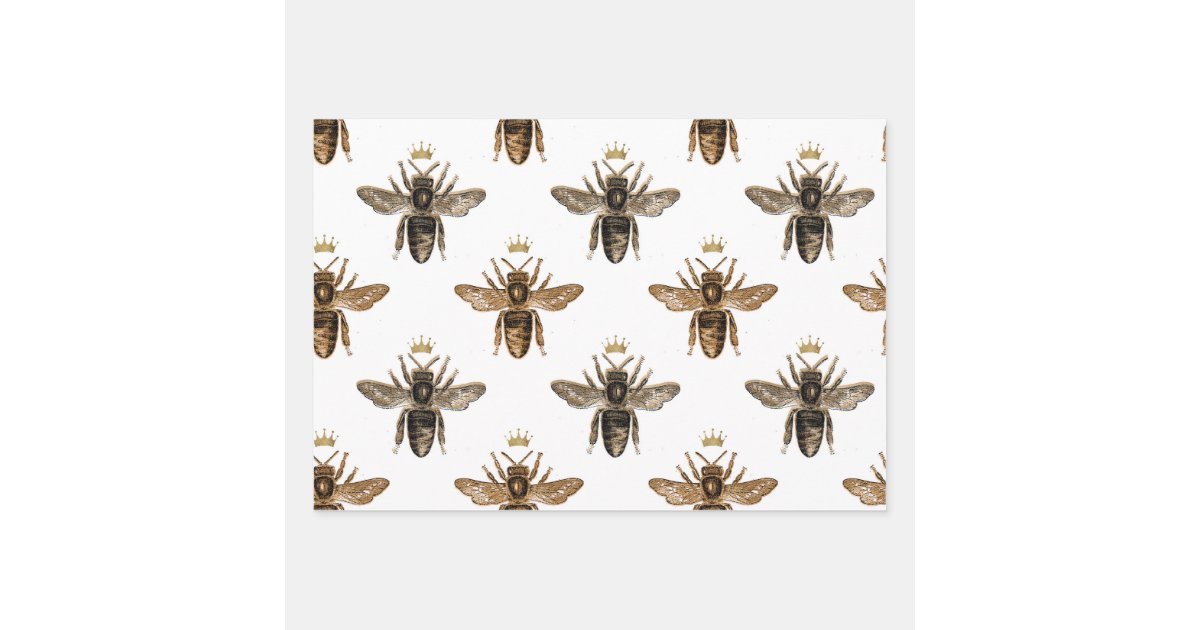 Black Queen Bees on White Wrapping Paper Sheets | Zazzle.com