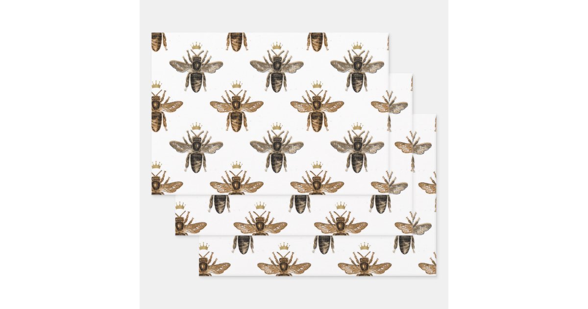 Black Queen Bees on White Wrapping Paper Sheets | Zazzle