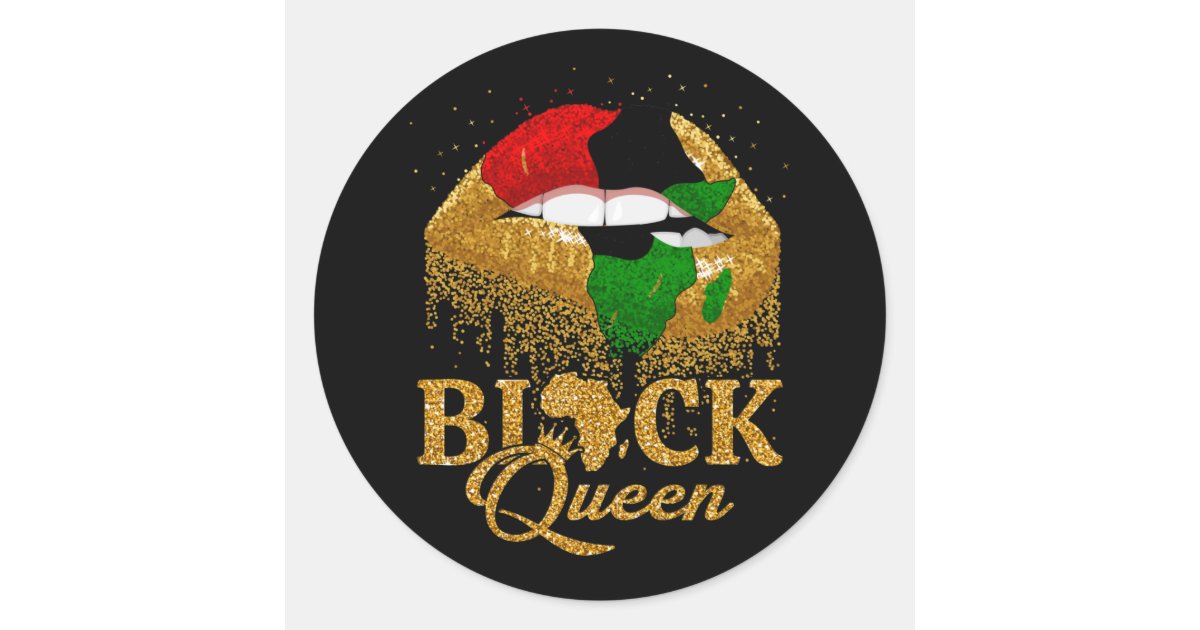 Black Queen Pan African Flag Colors Biting Lips Classic Round Sticker ...