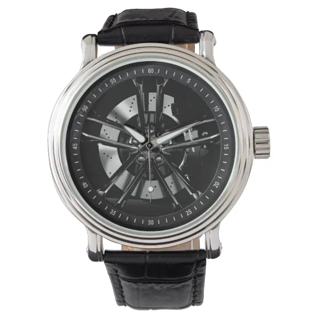 Black Racing Rim Car Wheels Watch | Zazzle