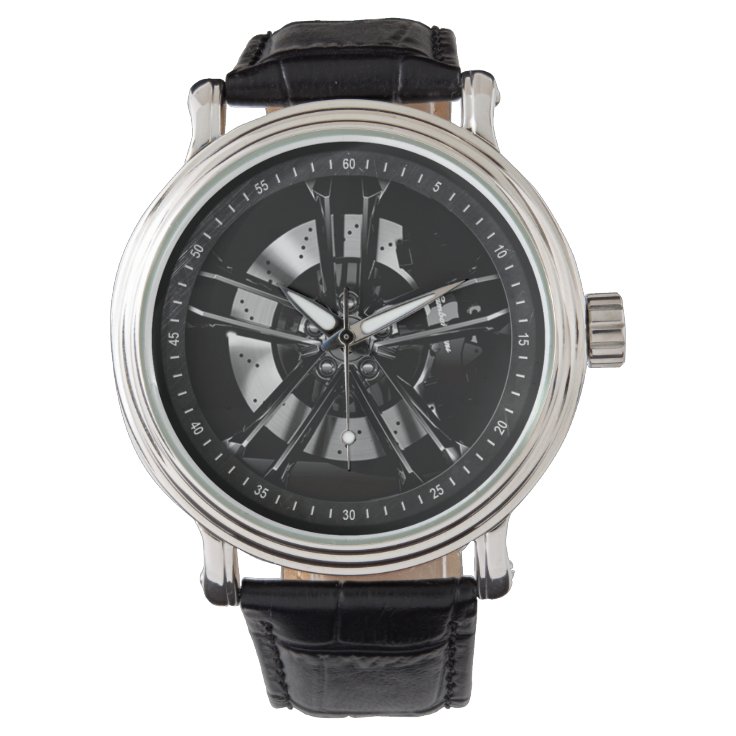 Black Racing Rim Car Wheels Watch | Zazzle
