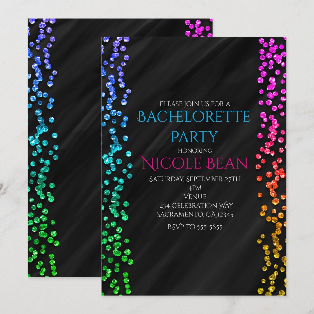 Black Rainbow Sparkle Glitter Confetti Fun Party Invitation | Zazzle
