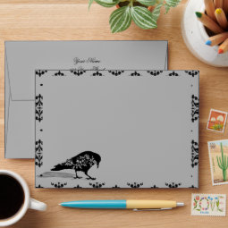 Black Raven Gothic Frame Wedding Envelope | Zazzle