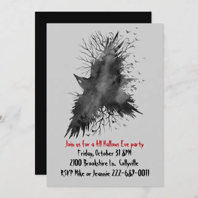Black Raven Halloween Party Invitation | Zazzle