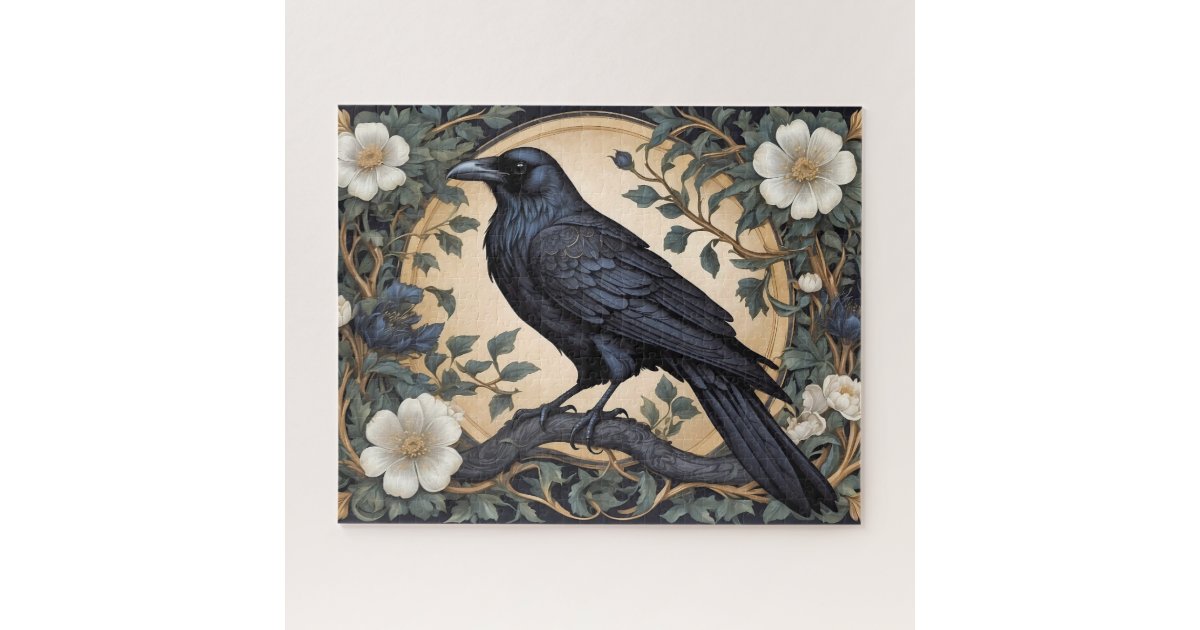 Black Raven William Morris Inspired Jigsaw Puzzle | Zazzle