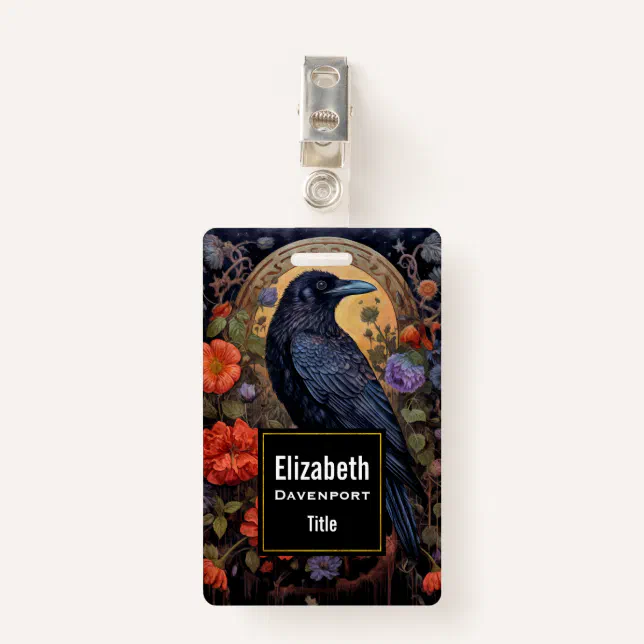 Black Raven with Flowers Gothic Design Badge | Zazzle