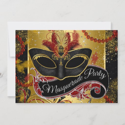 Black Red and Gold Masquerade Party Invitation | Zazzle