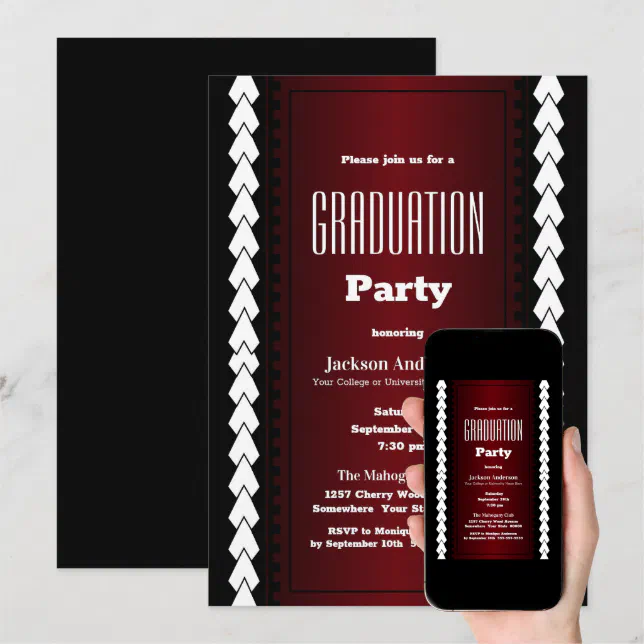 Black Red and White Graduation Party Invitation | Zazzle