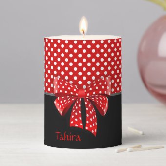 Black, Red and White Polka Dots Ribbon Pillar Candle | Zazzle