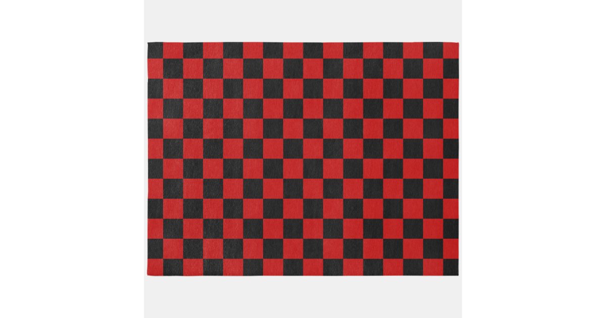 Black + Red Check Checkered Checkerboard Pattern Outdoor Rug | Zazzle