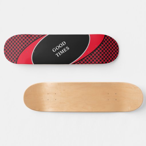 Black & red checkered pattern & wavy lines skateboard | Zazzle