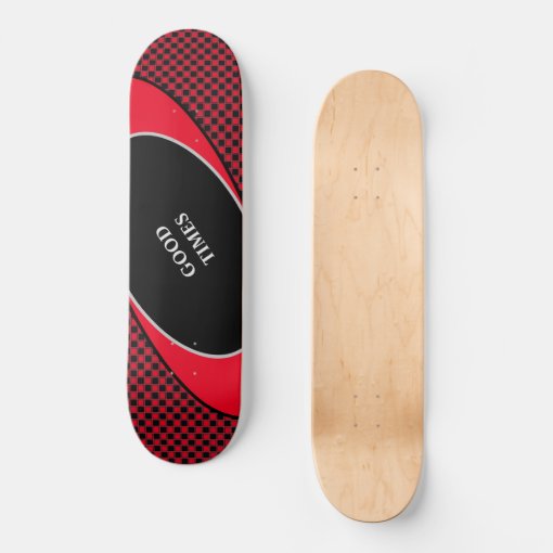 Black & red checkered pattern & wavy lines skateboard | Zazzle