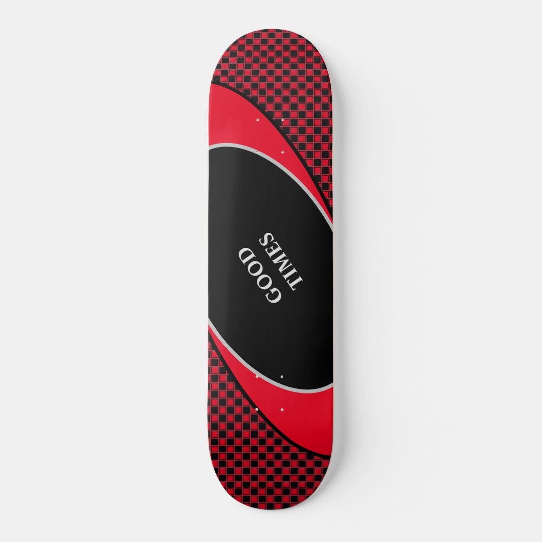 Black & red checkered pattern & wavy lines skateboard | Zazzle