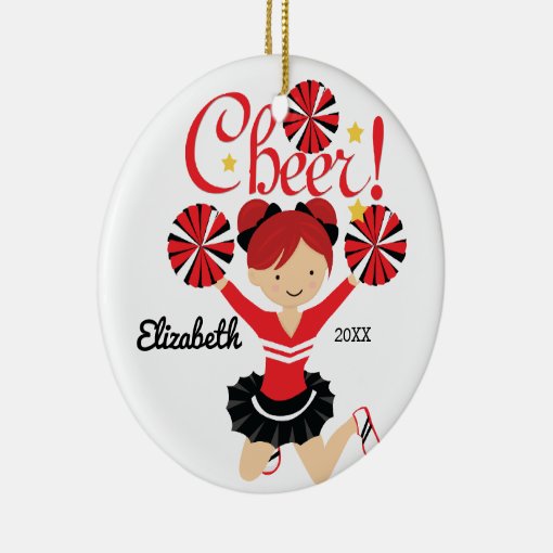 Black & Red Cheer Red Hair Cheerleader Ornament | Zazzle