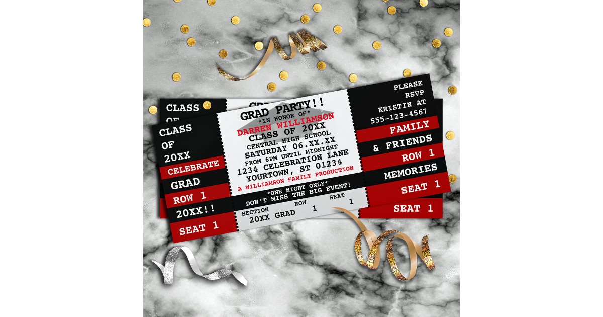 Black|Red Concert Ticket Grad Party Invitation | Zazzle