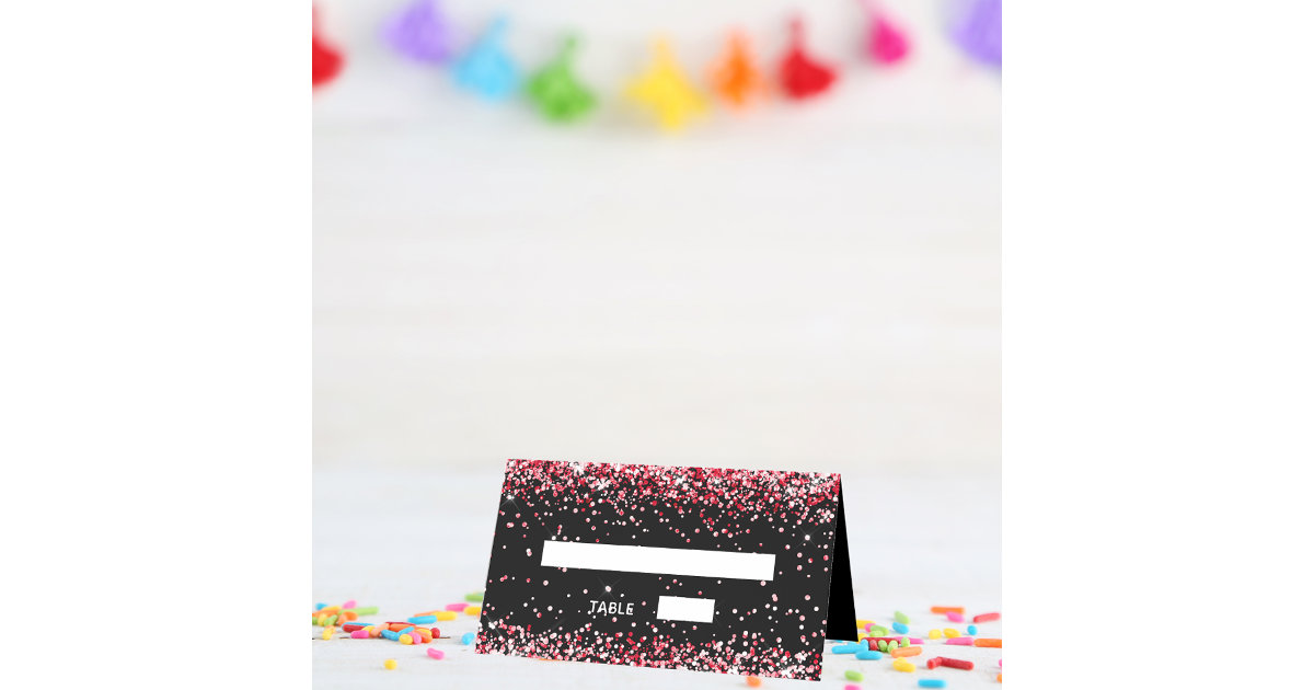 Black red confetti birthday party place card | Zazzle