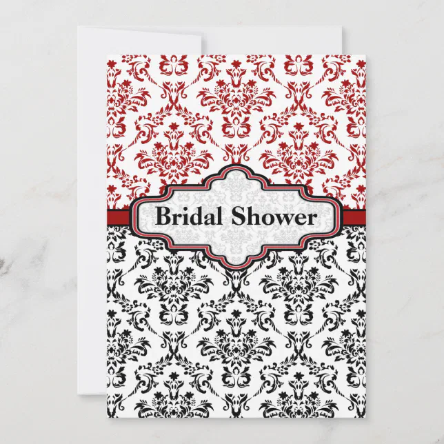 Black red damask wedding bridal shower invitation | Zazzle