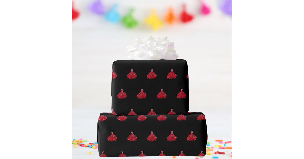 Black red dress birthday girl wrapping paper | Zazzle