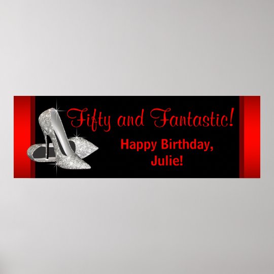 Black Red Glitter High Heels Birthday Party Banner Poster | Zazzle.com