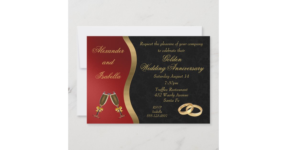 Black Red & Gold - Golden Anniversary Invite | Zazzle