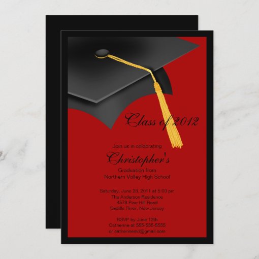 Black Red Grad Cap Graduation Party Invitation | Zazzle