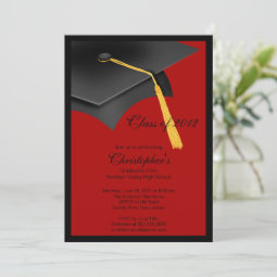 Black Red Grad Cap Graduation Party Invitation | Zazzle