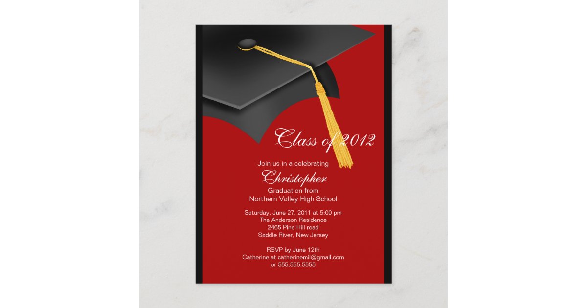 Black Red Grad Cap Graduation Party Invitation | Zazzle
