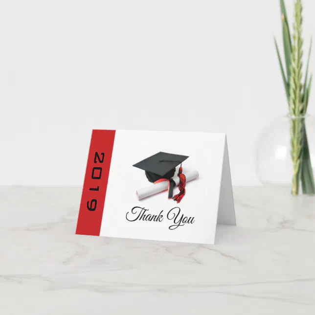 Black & Red Graduation Cap and Tassel Thank You Card | Zazzle