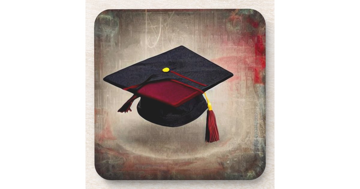 Black & Red Graduation Cap Beverage Coaster | Zazzle