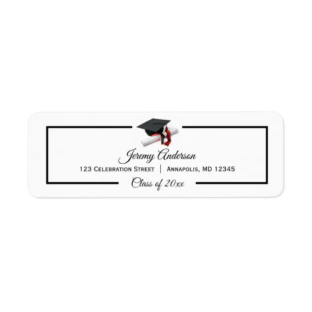 Black Red Graduation Class Cap and Tassel Address Label | Zazzle