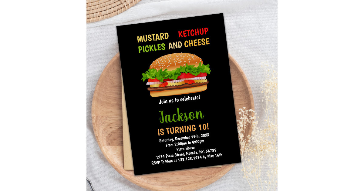 Black Red Green Burger Birthday Invitations | Zazzle