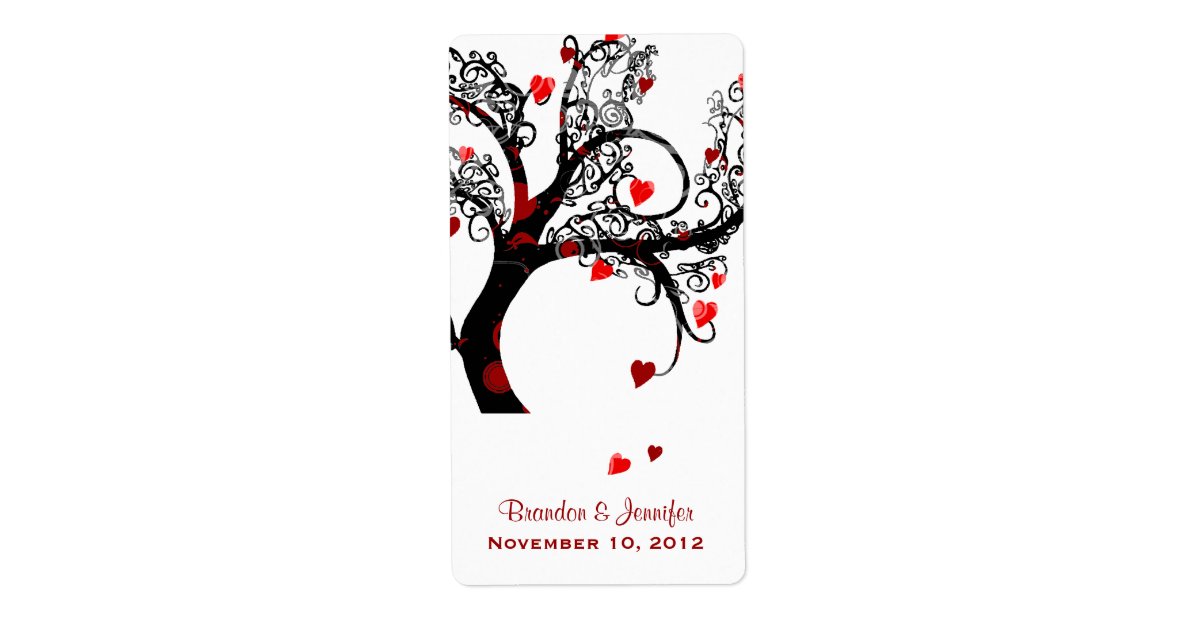 Black & Red Heart Tree Mini Wine Labels | Zazzle