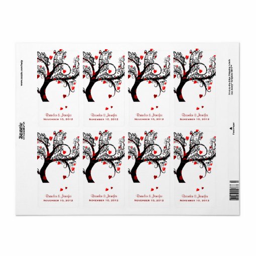 Black & Red Heart Tree Mini Wine Labels | Zazzle