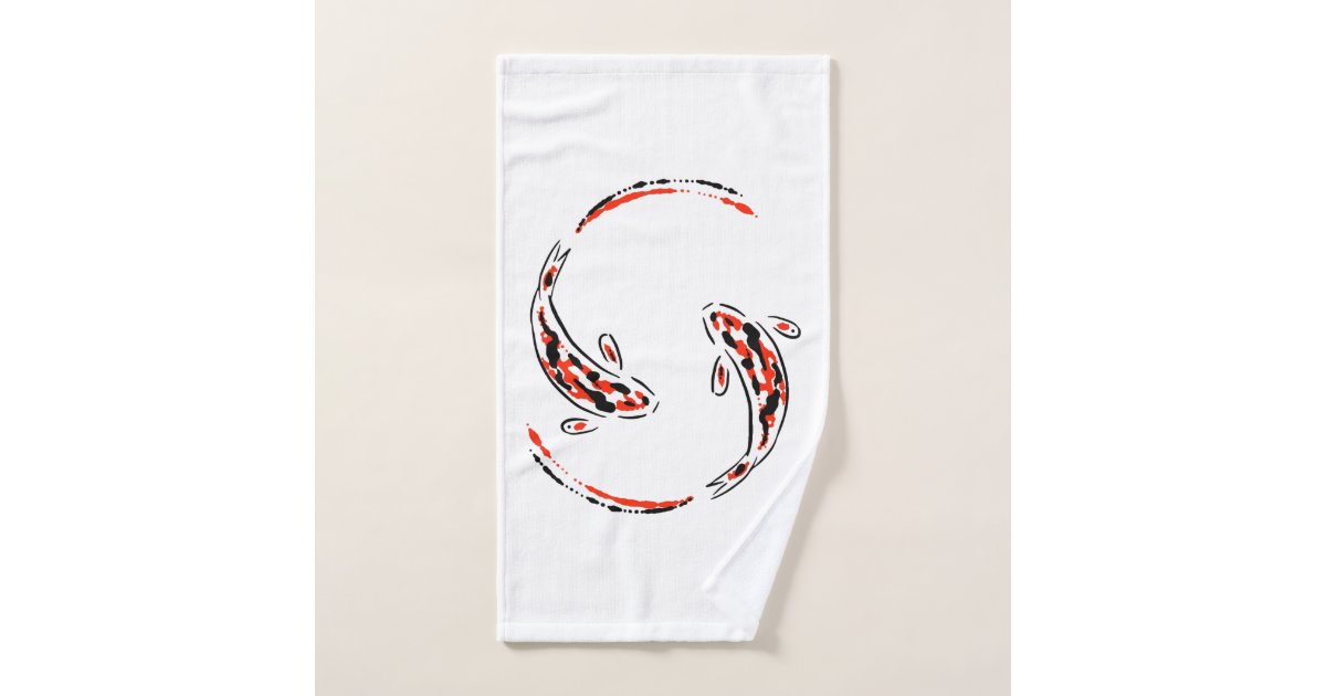 Black & Red Japanese Koi Fish Artistic Bath Towel Set | Zazzle