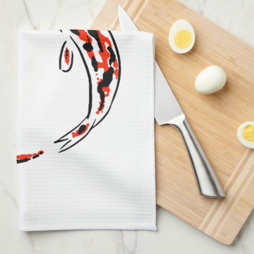 Black & Red Japanese Koi Fish Artistic Kitchen Towel | Zazzle