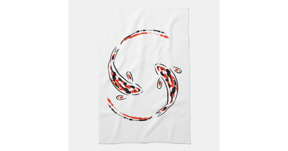 Black & Red Japanese Koi Fish Artistic Kitchen Towel | Zazzle