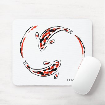 Black & Red Japanese Koi Fish Artistic Mouse Pad | Zazzle