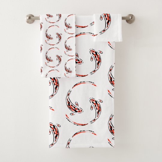 Black & Red Japanese Koi Fish Artistic Pattern Bath Towel Set | Zazzle.com