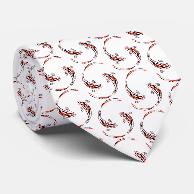 Black & Red Japanese Koi Fish Artistic Pattern Neck Tie | Zazzle