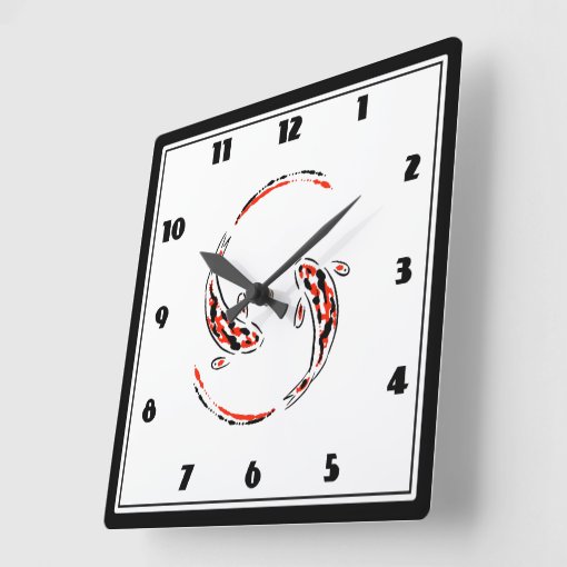 Black & Red Japanese Koi Fish Artistic Square Wall Clock | Zazzle