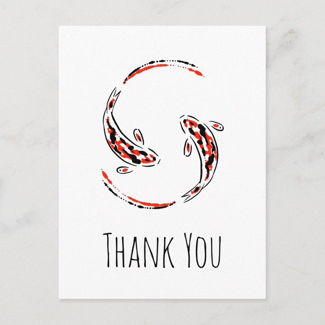 Black & Red Japanese Koi Fish Artistic Thank You Postcard | Zazzle