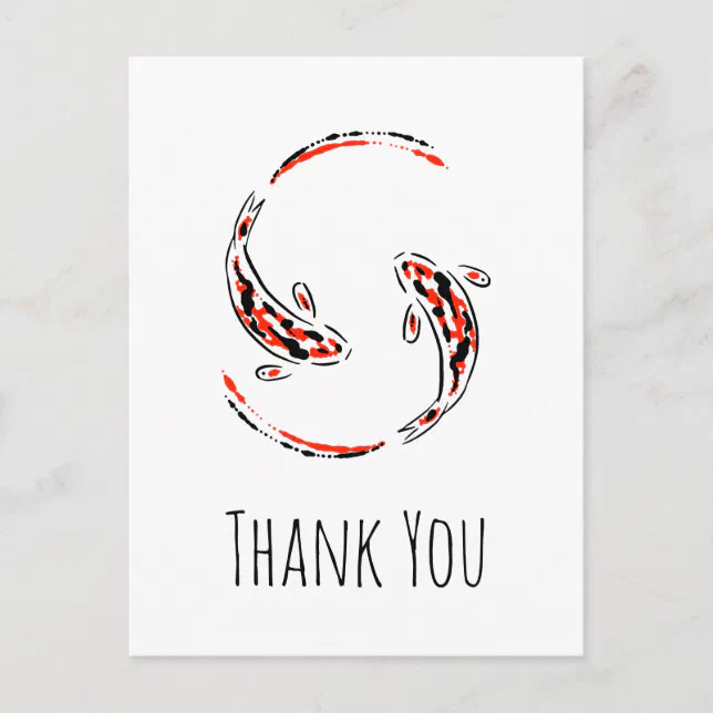 Black & Red Japanese Koi Fish Artistic Thank You Postcard | Zazzle