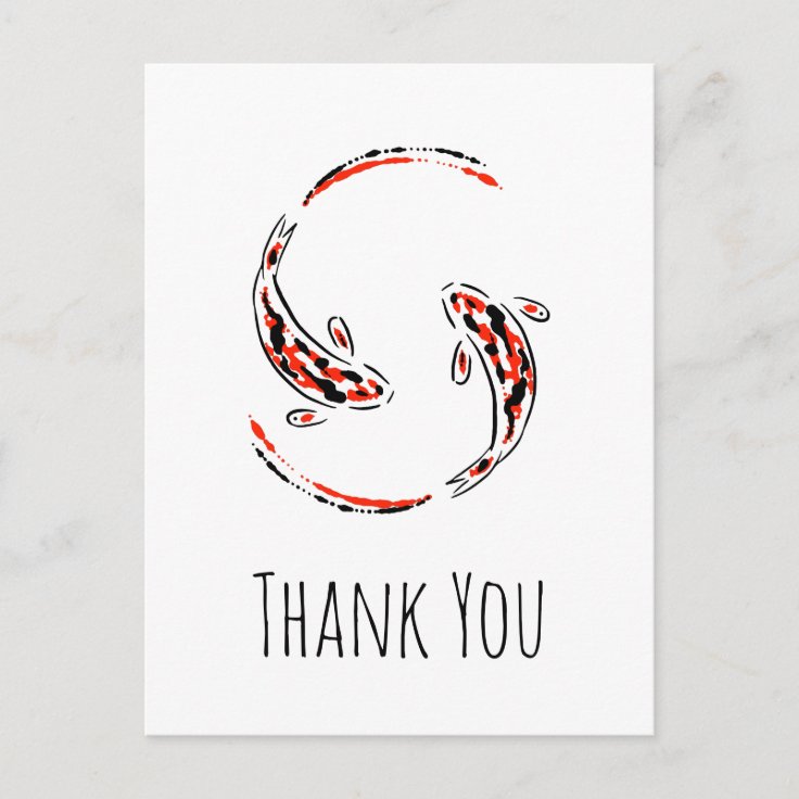 Black & Red Japanese Koi Fish Artistic Thank You Postcard | Zazzle