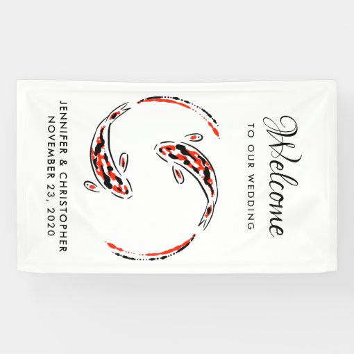 Black & Red Japanese Koi Fish Artistic Wedding Banner | Zazzle