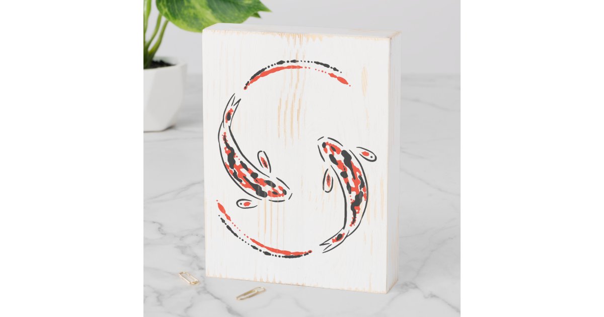 Black & Red Japanese Koi Fish Artistic Wooden Box Sign | Zazzle