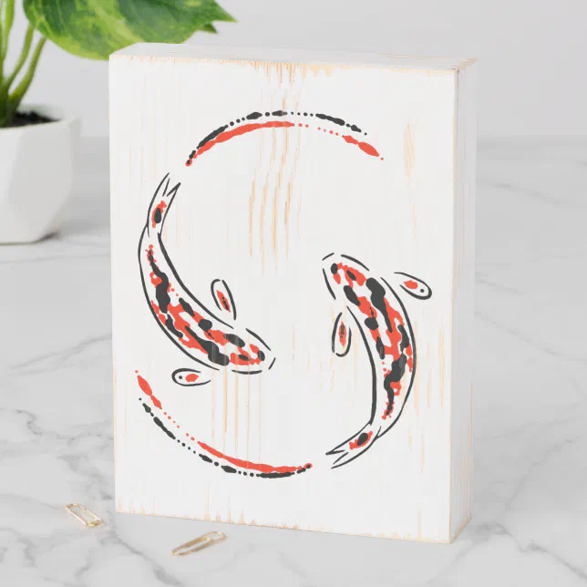 Black & Red Japanese Koi Fish Artistic Wooden Box Sign | Zazzle