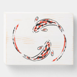 Black & Red Japanese Koi Fish Artistic Wooden Box Sign | Zazzle